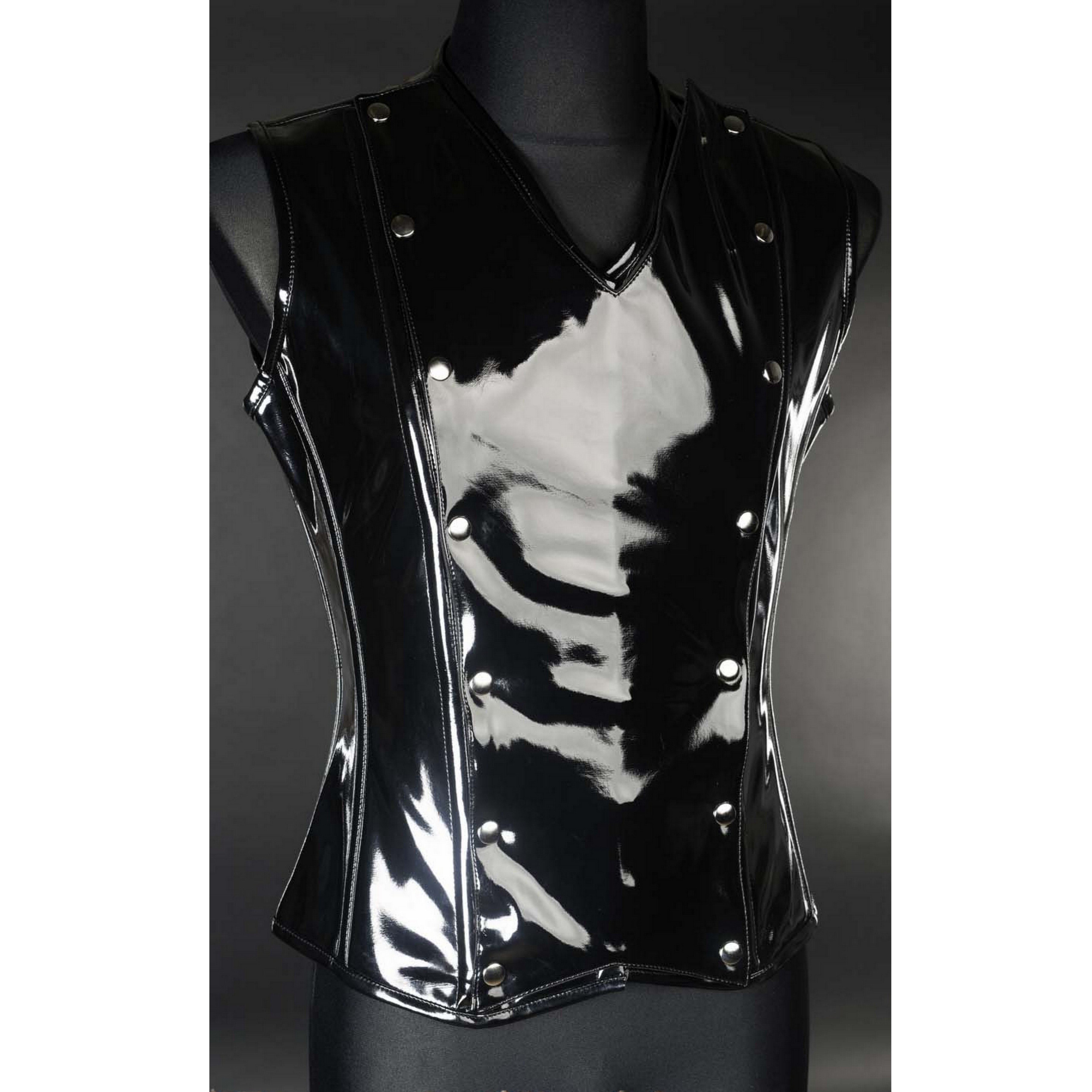 Steel Boned Mens Corset Vest - Black PVC | Haus Noir